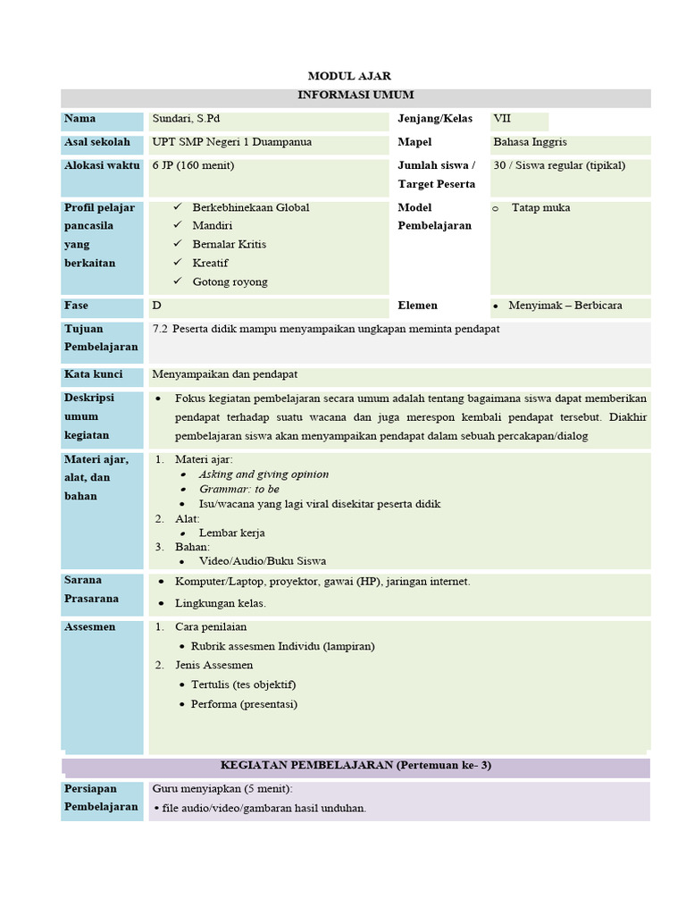 Modul Ajar Bing TP7.2 | PDF | Karier & Perkembangan