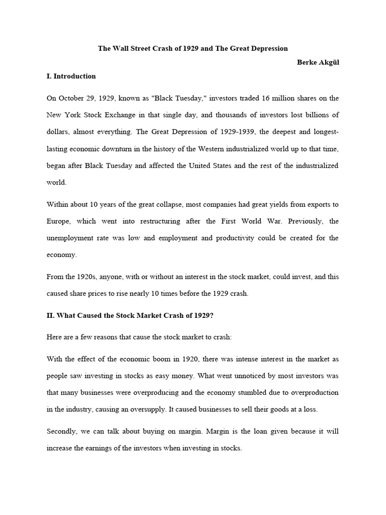 The Wall Street Crash of 1929 and The Great Depression | PDF | Wall ...