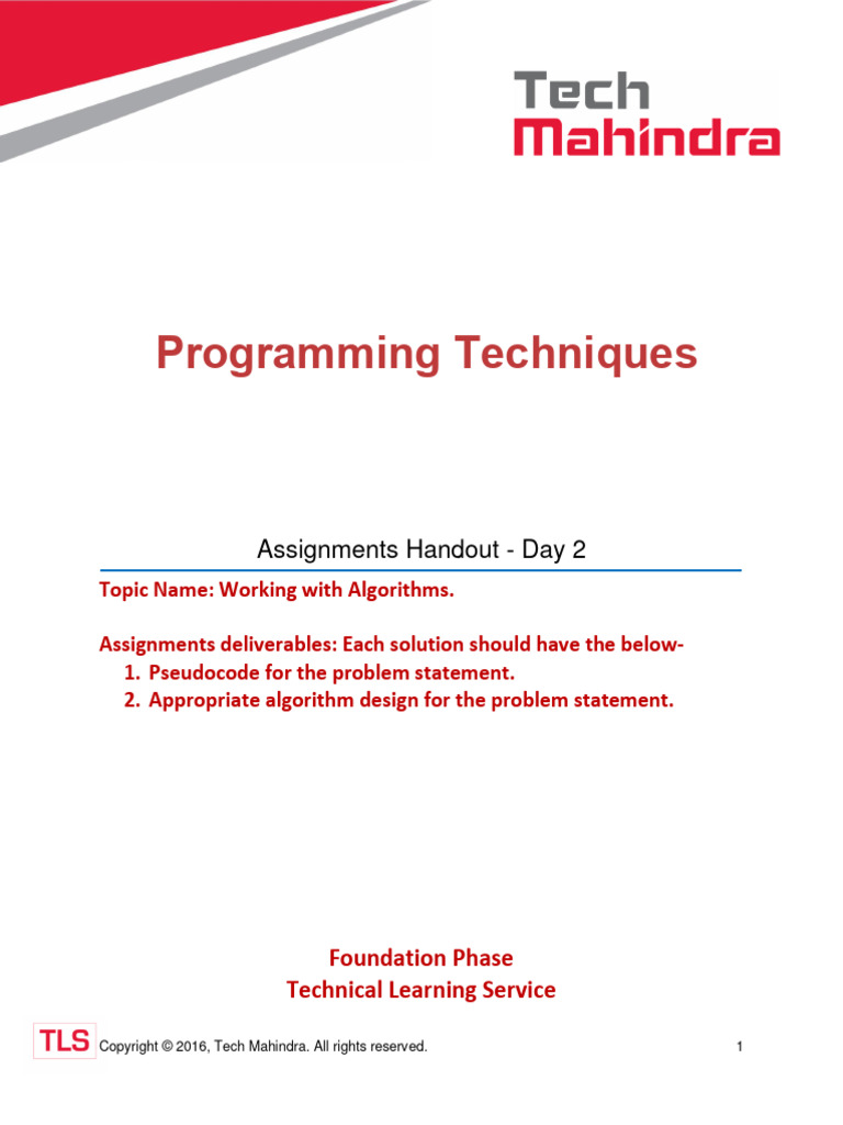 Programming Techniques - Handout - Day 2 | PDF | Algorithms | Applied Mathematics