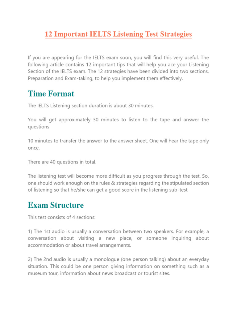 IELTS Listening Test Strategies Explained | PDF | International English ...