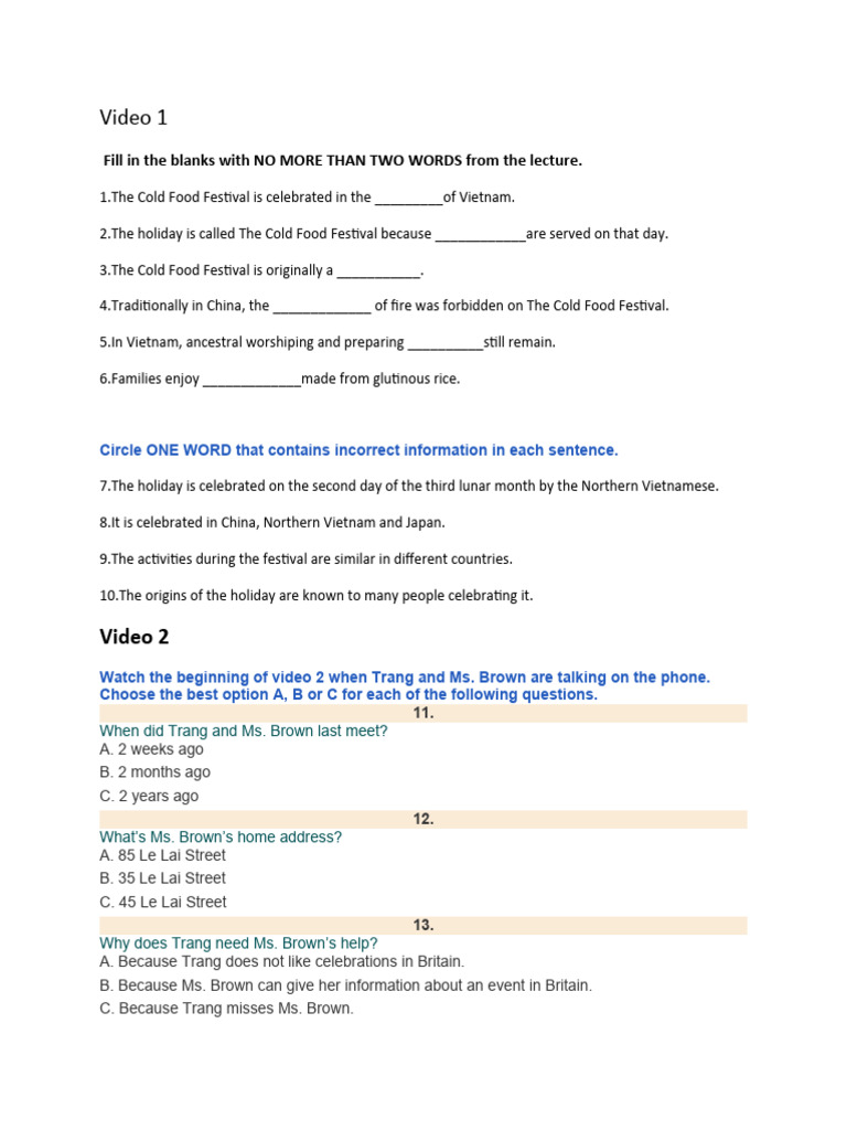 Unit 8 Listening Pdf Vietnam Holidays