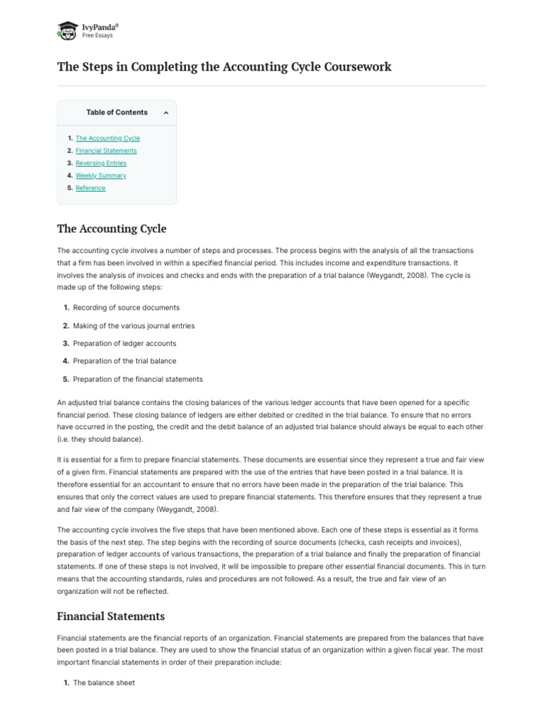 The Steps In Completing The Accounting Cycle 958 Words Coursework Example Pdf Debits And
