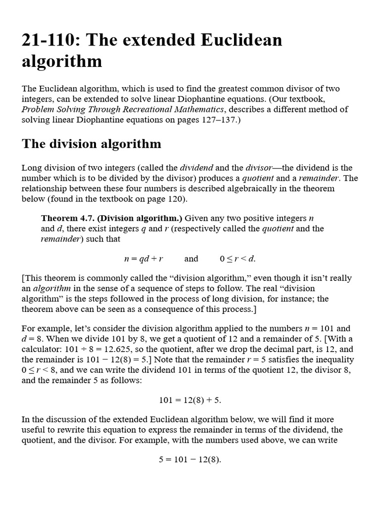 Euclid GCD | PDF | Division (Mathematics) | Mathematical Concepts