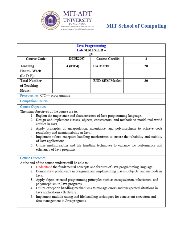 SY - Core Java - Syllabus-Nep | PDF | Method (Computer Programming ...