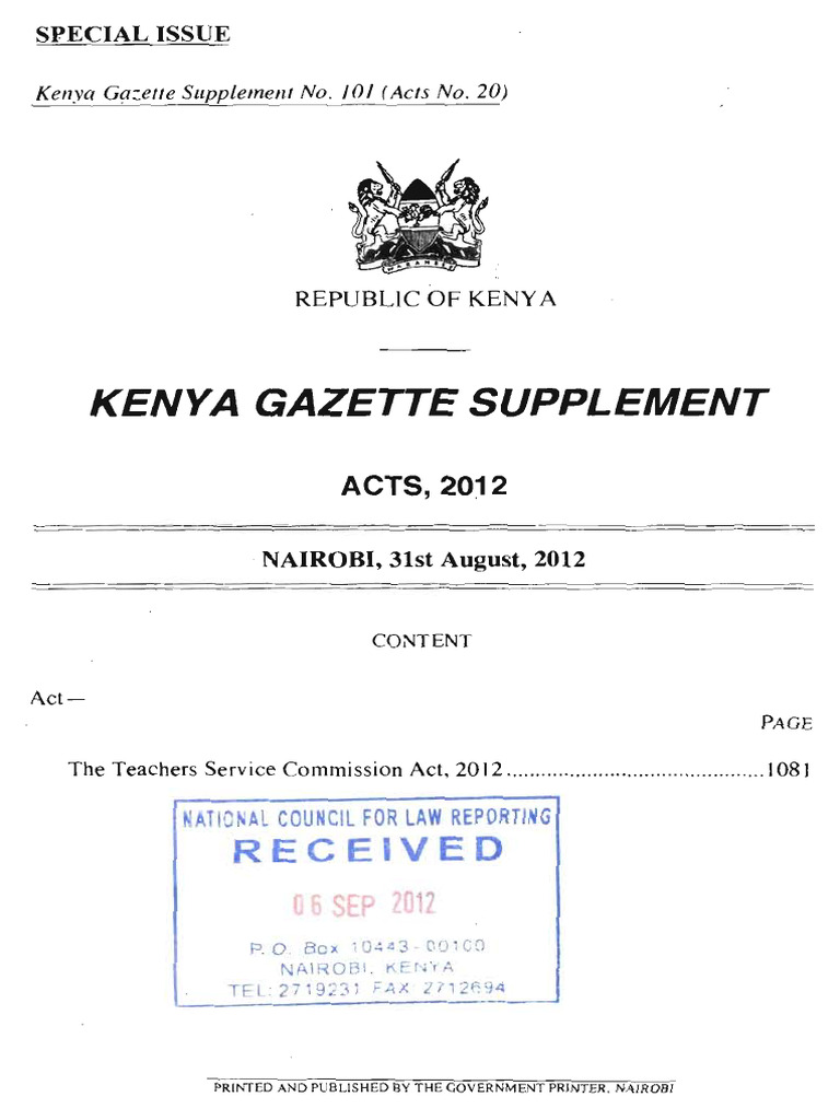 The Teachers Service Commission Act 2012 | PDF | Teachers | Expense