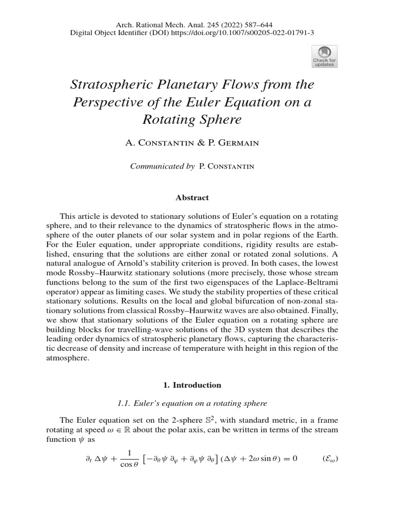 Stratospheric Planetary Flows From The Perspective of The Euler ...