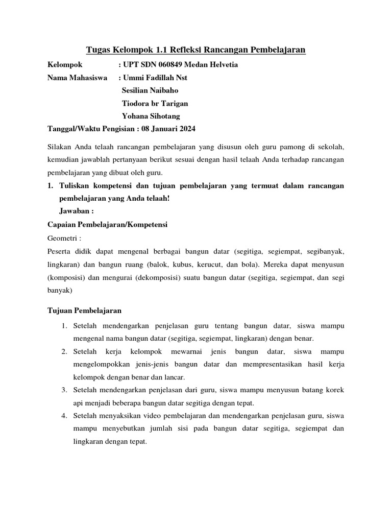 TK1.1. Refleksi Rancangan Pembelajaran - Asesmen Kelompok | PDF | Karier & Perkembangan