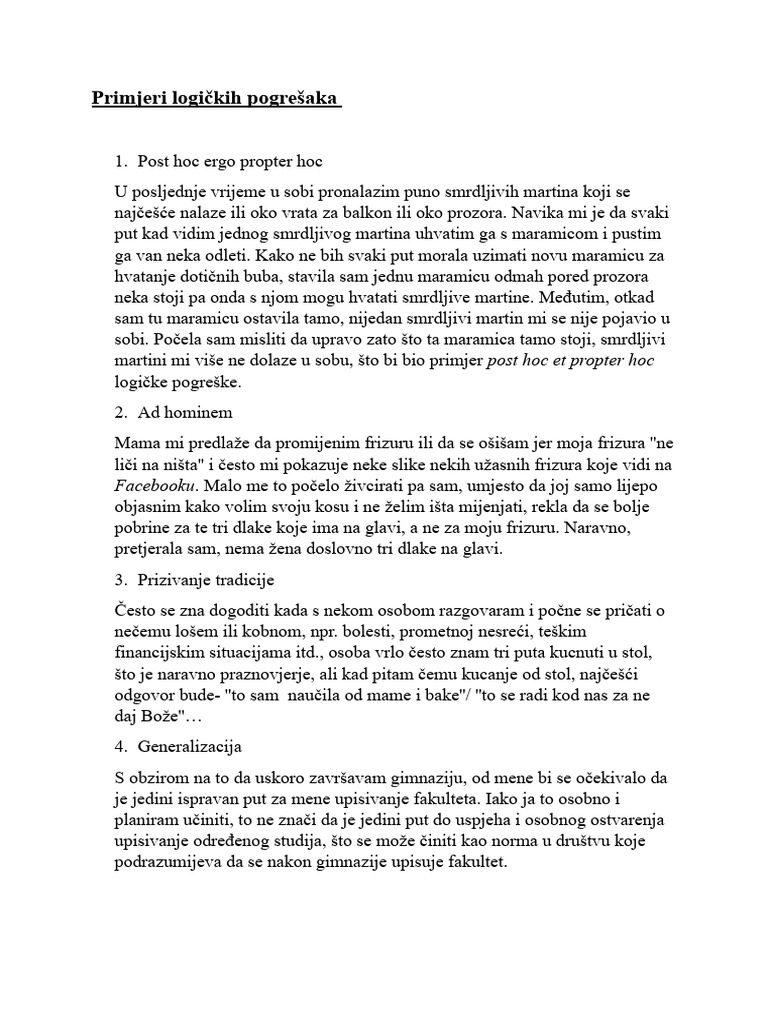Primjeri Logičkih Pogrešaka | PDF