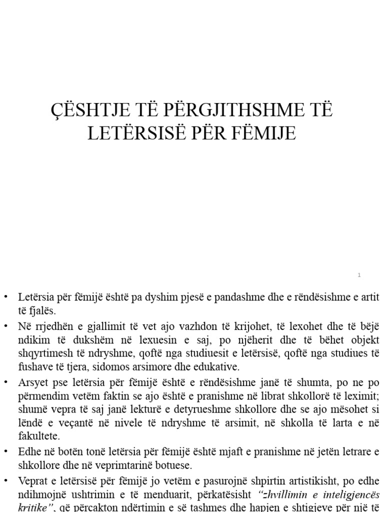 Çështje Të Përgjithshme Të Letërsisë Për Fëmije | PDF