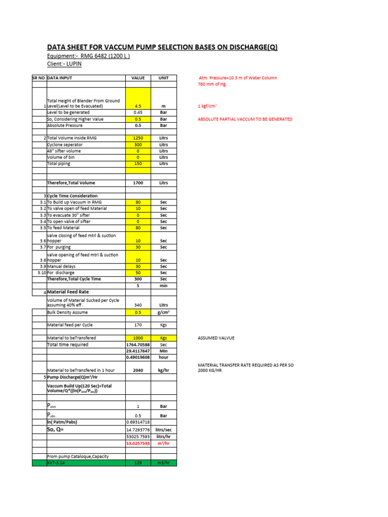 Vacuum Pump Selection Data Sheet | PDF | Vacuum | Pump