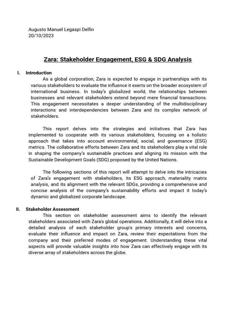 Zara's ESG and Stakeholder Engagement 2023 | PDF | Sustainability ...
