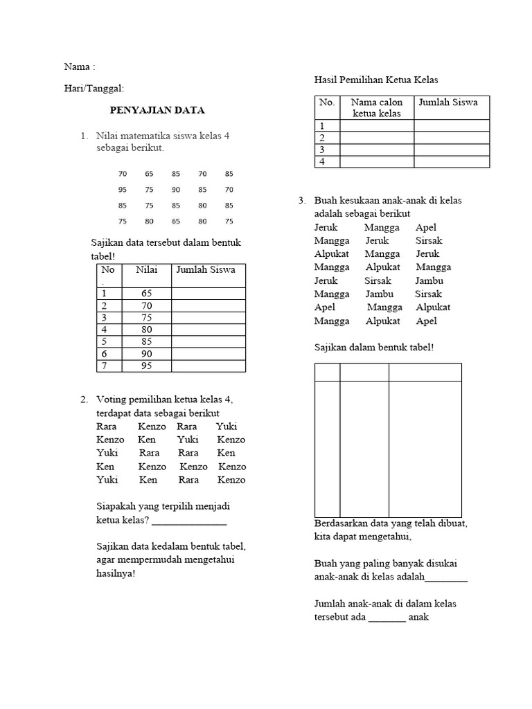 SOAL Penyajian Data Kelas 4 | PDF