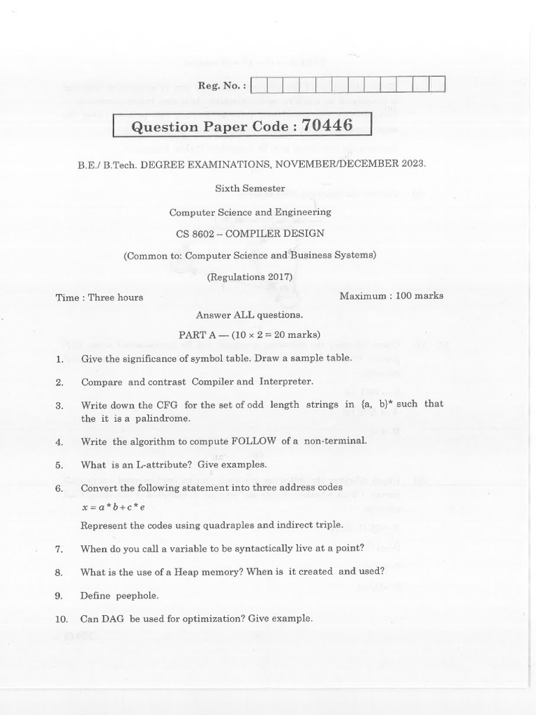 ND-2023-CS 8602-Compiler Design | PDF ND-2023-CS 8602-Compiler Design | PDF