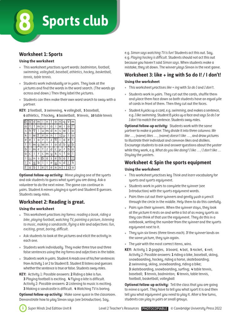 SM2ed Teacher's Resources Worksheet I L2 U8 | PDF