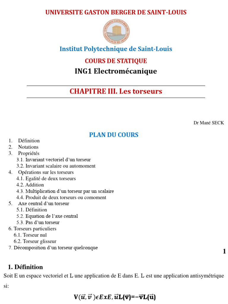 Invariant scalaire des torseurs | PDF | Géométrie | Algèbre linéaire