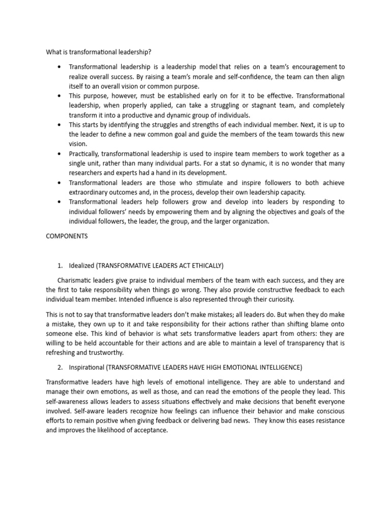 What Is Transformational Leadership | PDF | Leadership ...