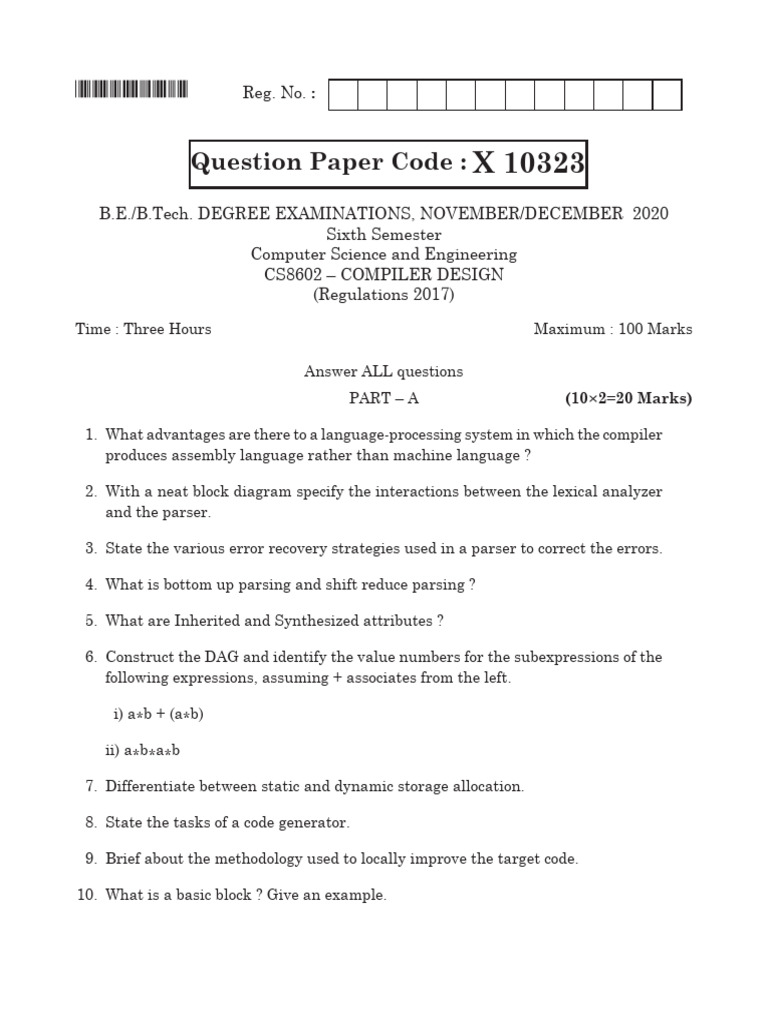 ND-2020-CS 8602-Compiler Design | PDF | Parsing | Theoretical Computer Science