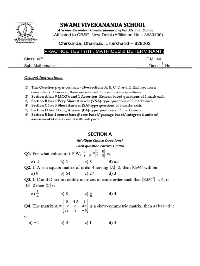 ITF Matrix and Determinant | PDF | Interest | Algebra