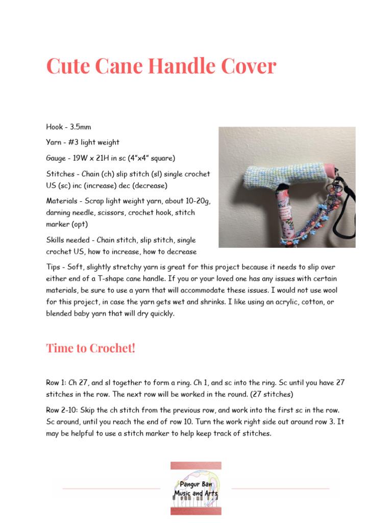 Crochet Pattern for Cane Handle Cover | PDF | Crochet | Yarn