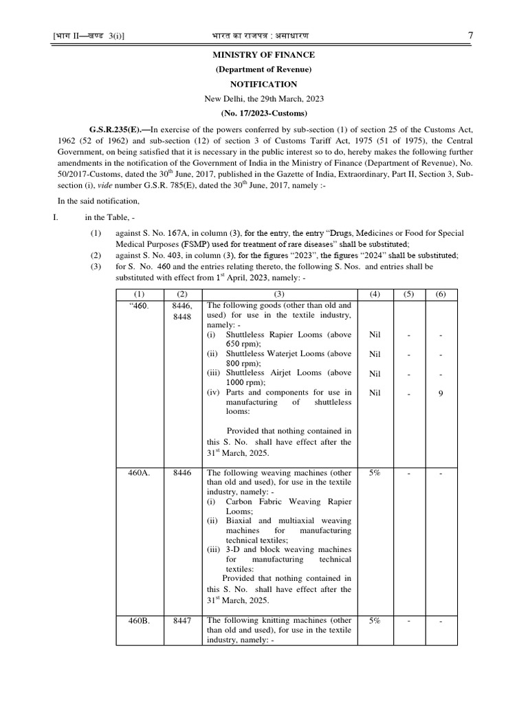 Cbic Customs Notification 17 2023 and 18 2023 | PDF | Nonwoven Fabric ...