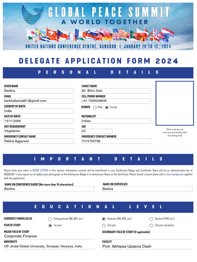 PS 2024 Delegate Application Form 1 | PDF | Peacebuilding | Conflict ...