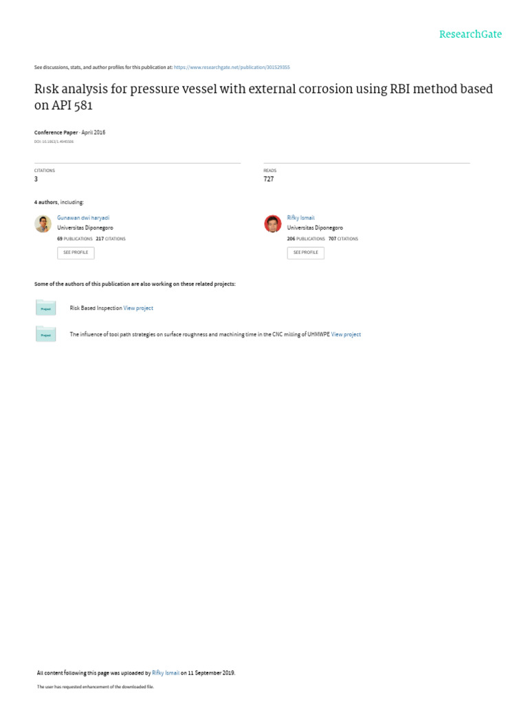 Rısk Analysis For Pressure Vessel With External Corrosion Using RBI Method Based On API 581 ...