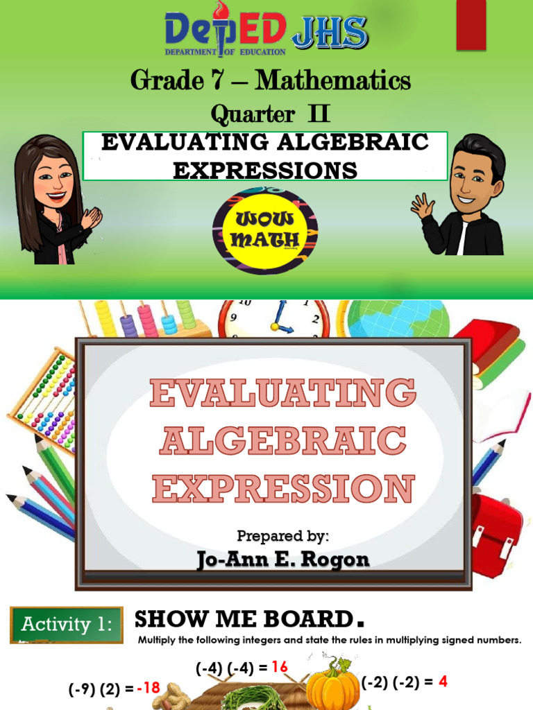 Math 7 - Evaluating Algebraic Expression | PDF | Mathematics | Algebra