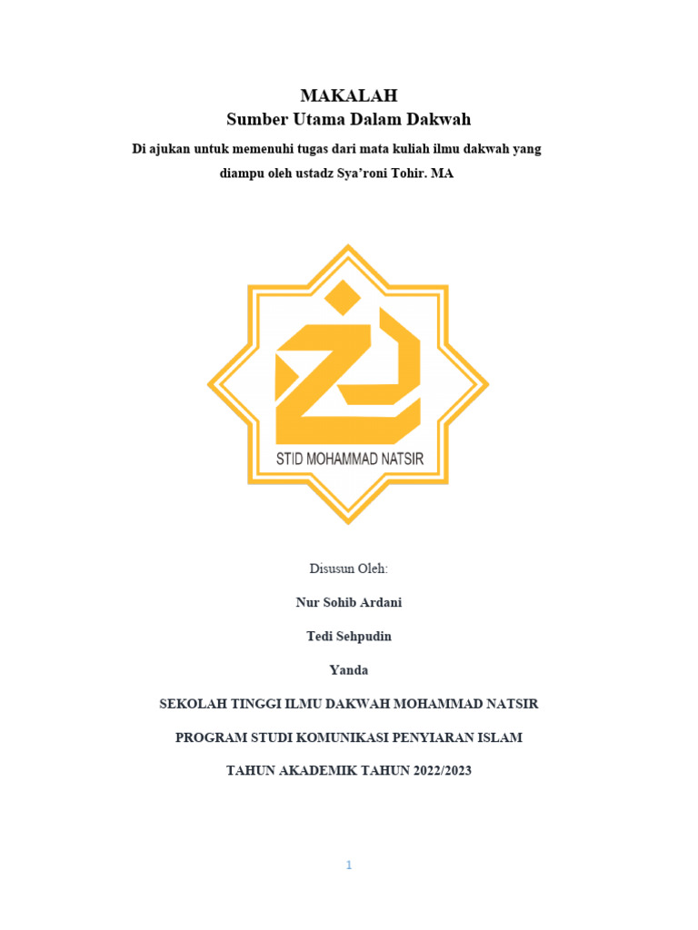 Ilmu Da'wah - Sumber Utama Dalam Dakwah | PDF