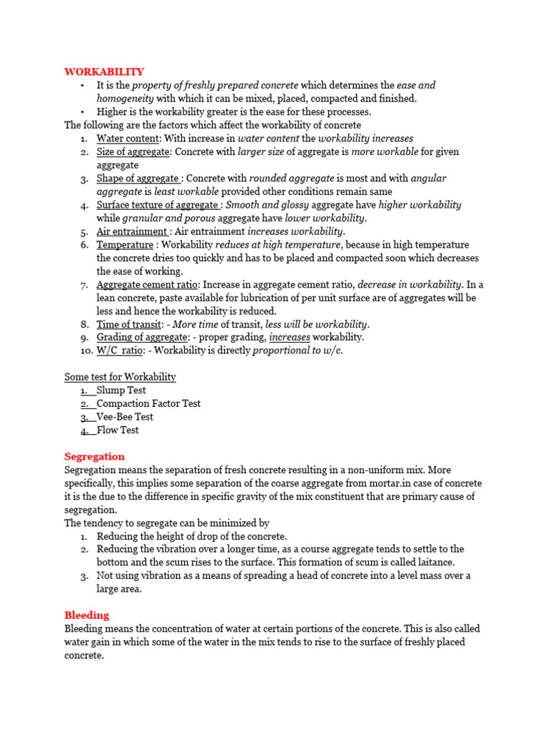 Workability | PDF | Concrete | Cement