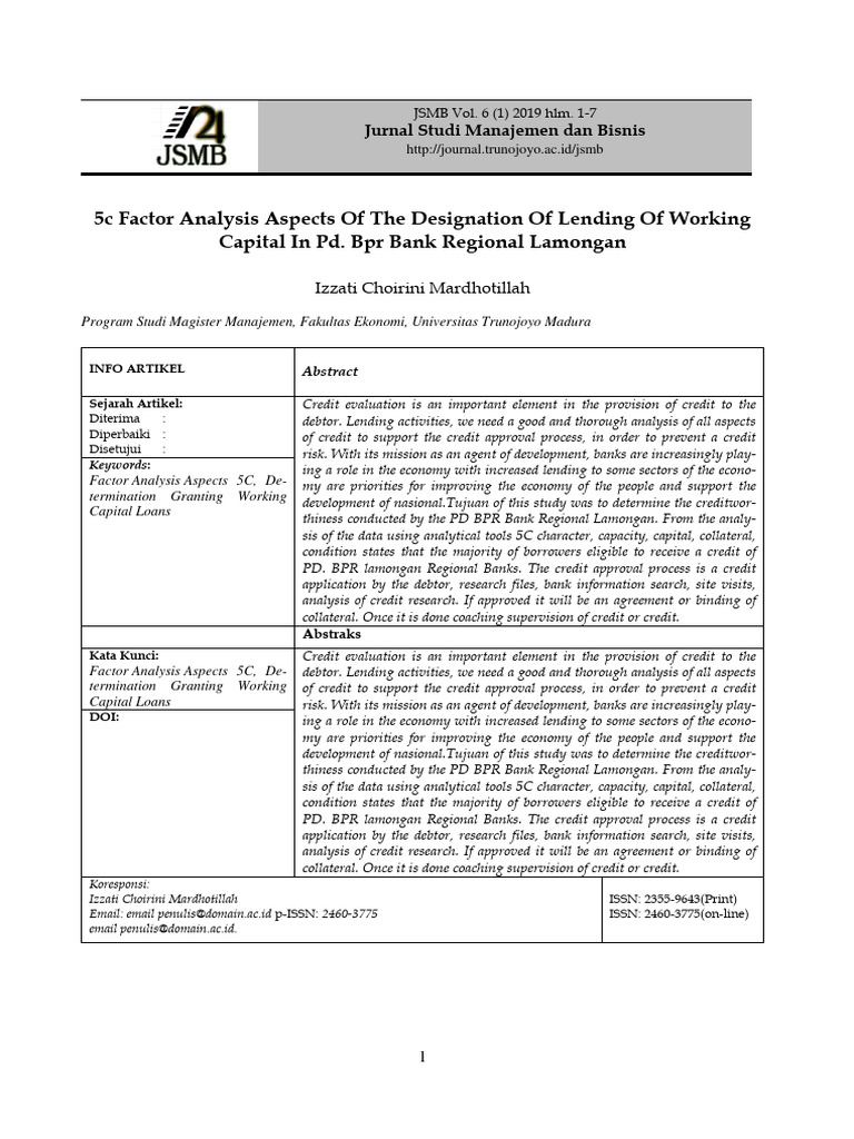 5c Factor Analysis Aspects of The Designation of Lending of Working ...