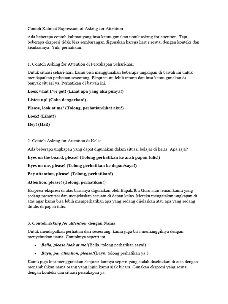 Contoh Kalimat Expression of Asking For Attention | PDF