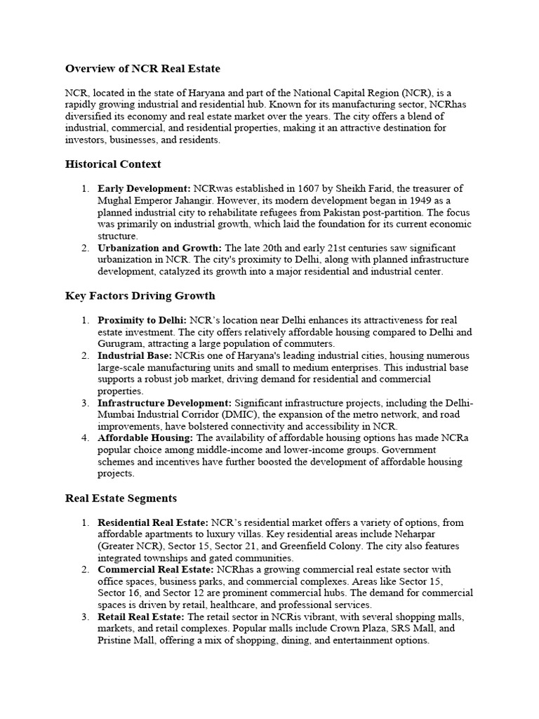 Overview of NCR Real Estate | PDF | Infrastructure | Foreign Direct ...