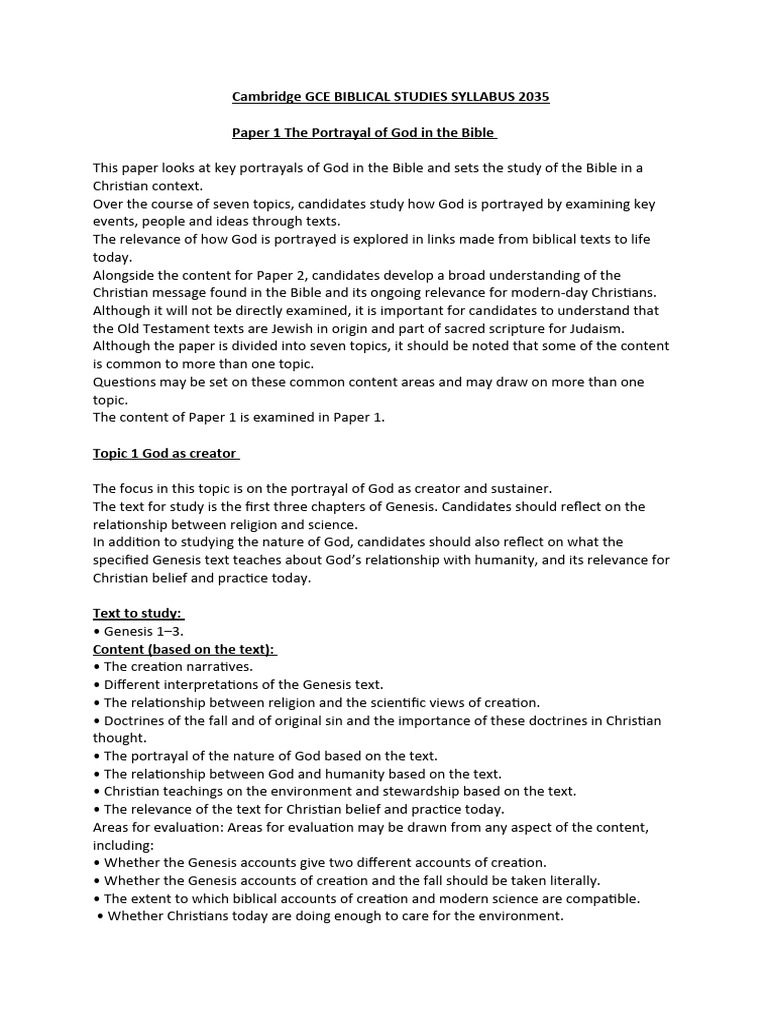 Cambridge GCE BIBLICAL STUDIES SYLLABUS 2035 | PDF | Jesus | Gospel Of ...