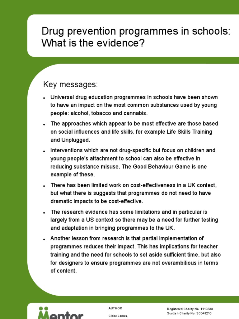 Drug prevention programmes in schools: What is the evidence ...