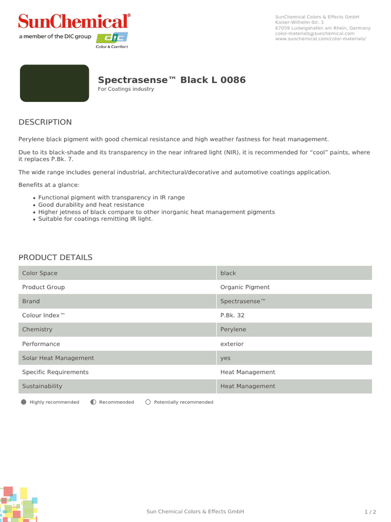 Spectrasense Black L 0086 | PDF | Infrared | Pigment
