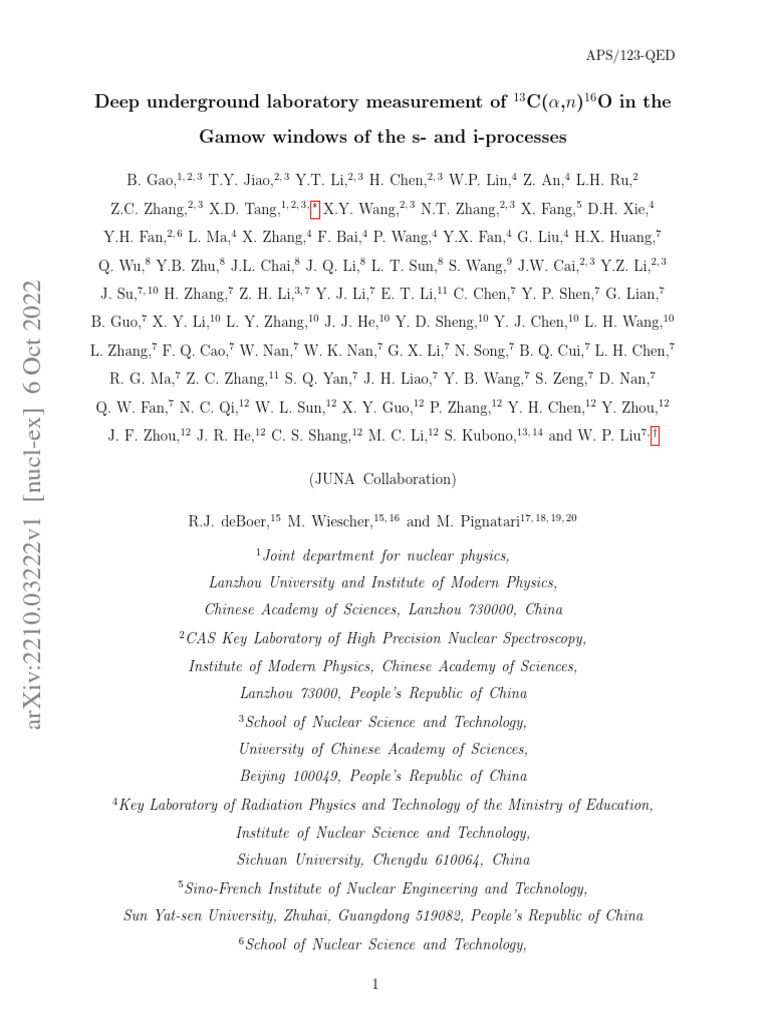 Deep Underground Laboratory Measurement of 13calph | PDF | Stars ...