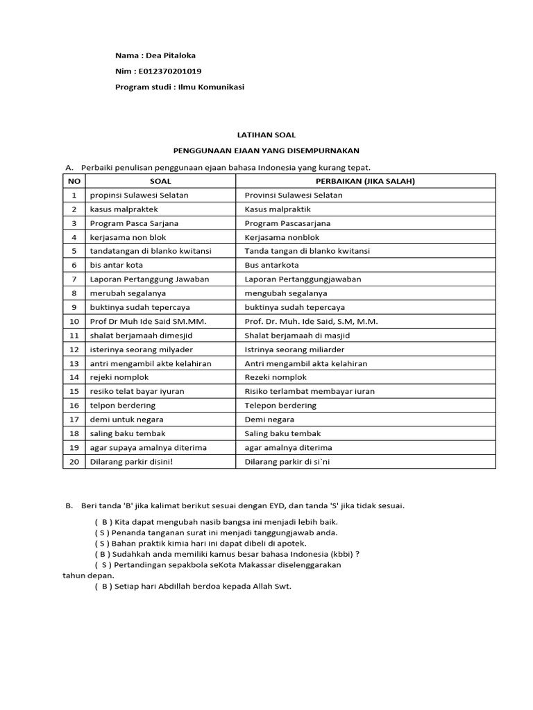 Latihan Soal Eyd-1 | PDF