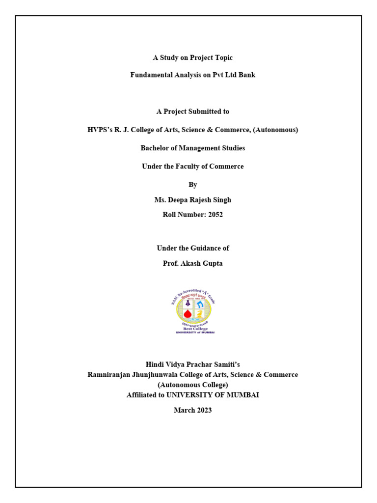 TYBMS Project Report Front Pages 2023 | PDF | Technical Analysis | Balance Sheet