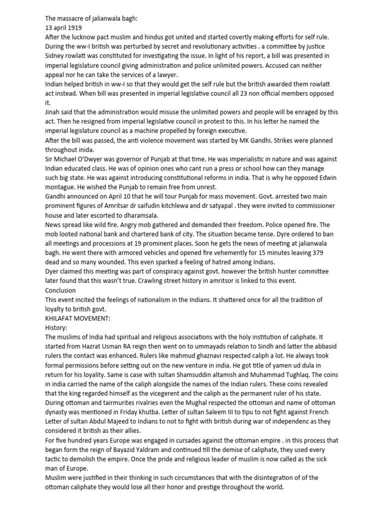 2 Jalian Wala Bagh Massacre Khilfaft Movement and Delegation | PDF ...