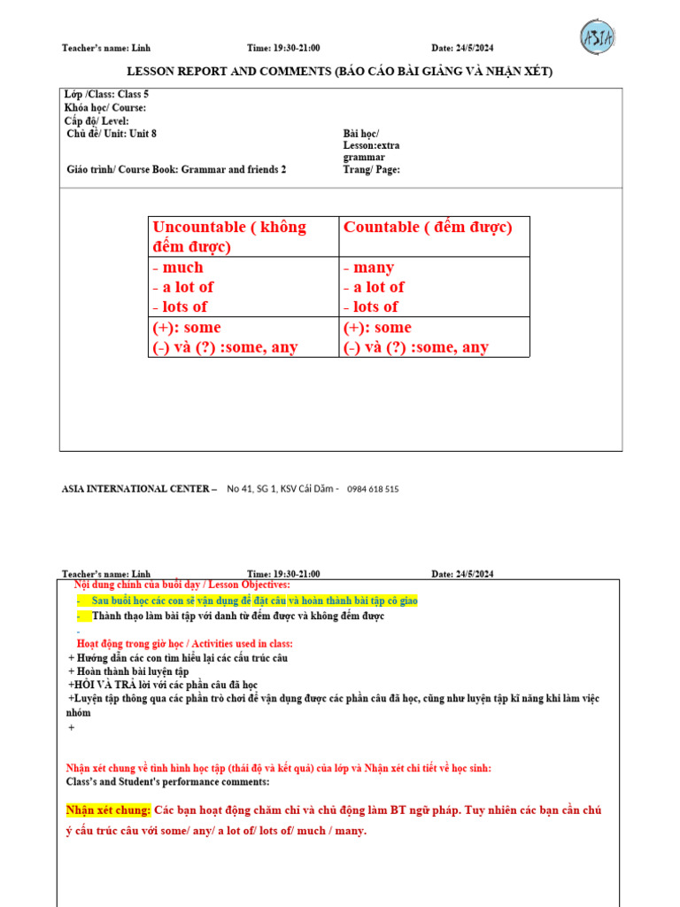 NhậnXét.Class5 24.05 | PDF