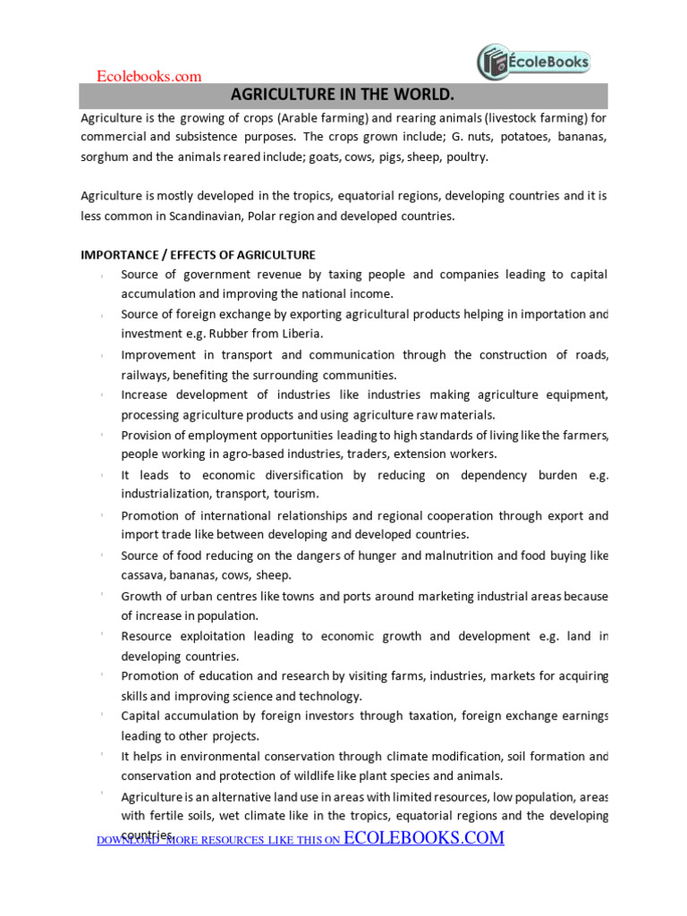 s.5 Geograpgynotes Agriculture in The World | PDF | Agriculture | Cost ...