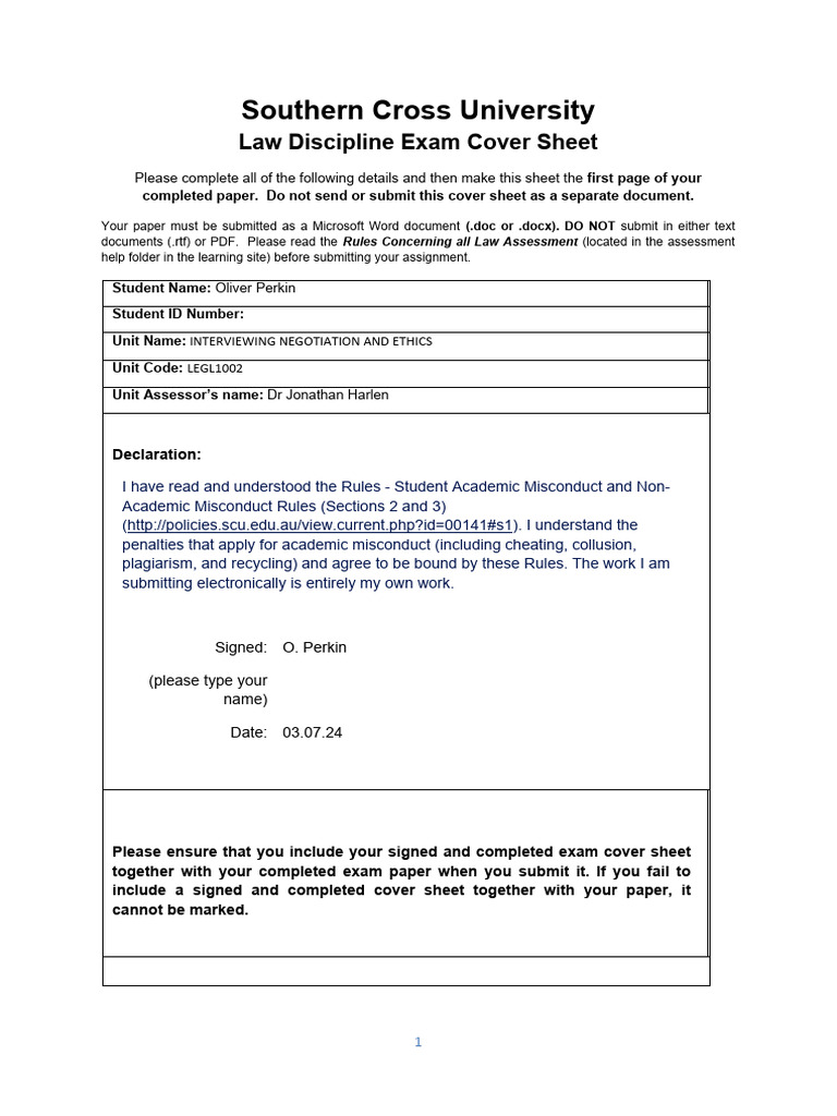 2024 Take-Home Exam Paper With Cover Sheet | PDF | Solicitor | Academic ...