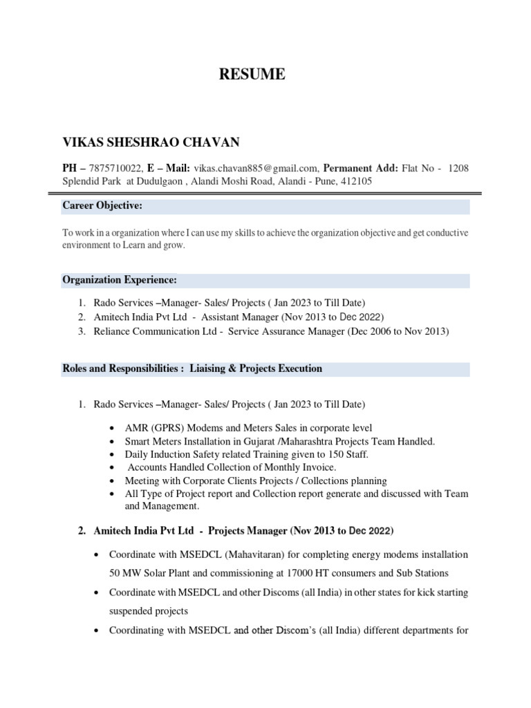 Vikas Chavan Resume | PDF