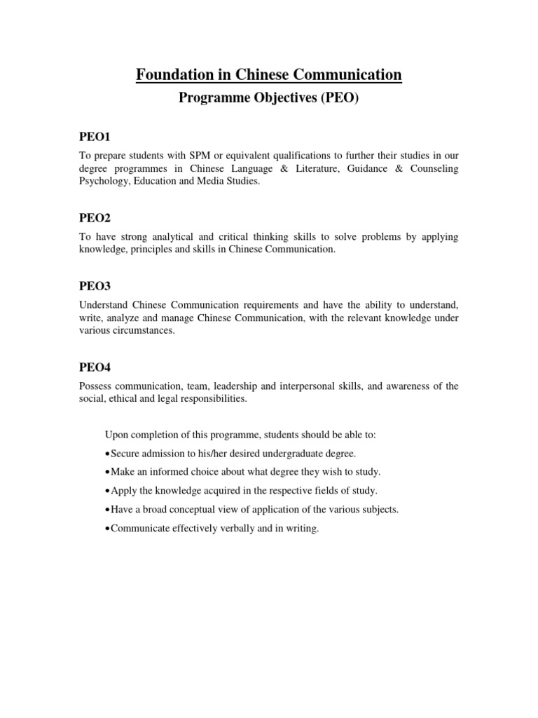 Lampiran 1.2.1 - Penyataan PEO Dan PLO | PDF | Communication | Critical ...