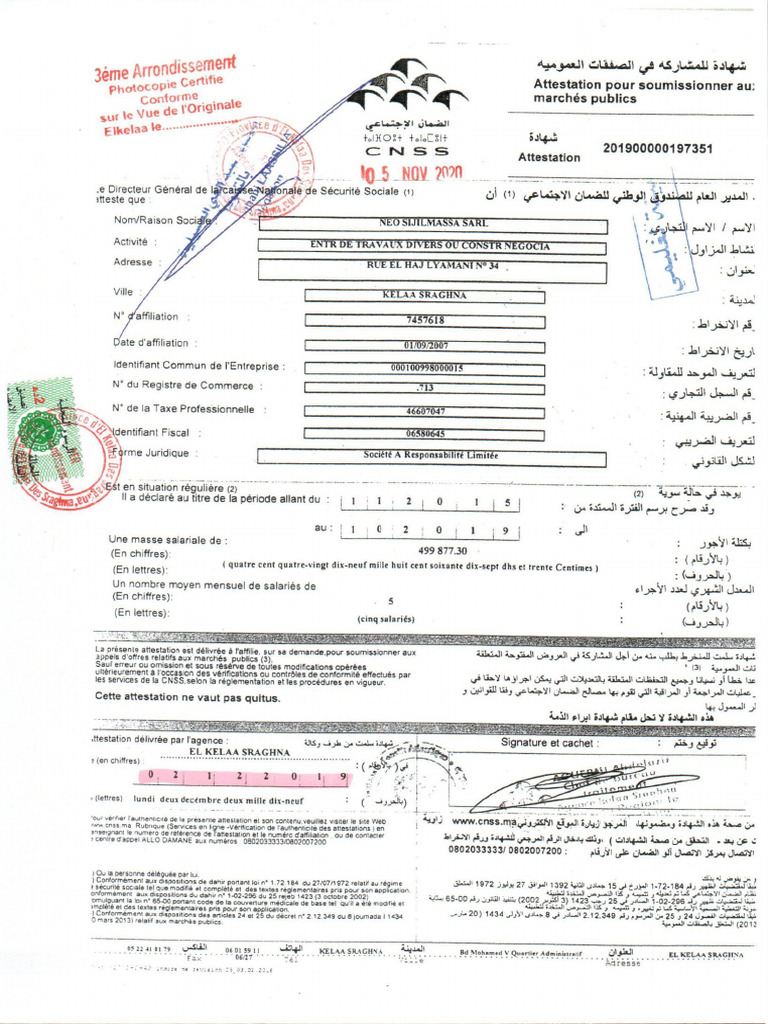 Attestation Cnss Ste Neo Sijlmassa | PDF