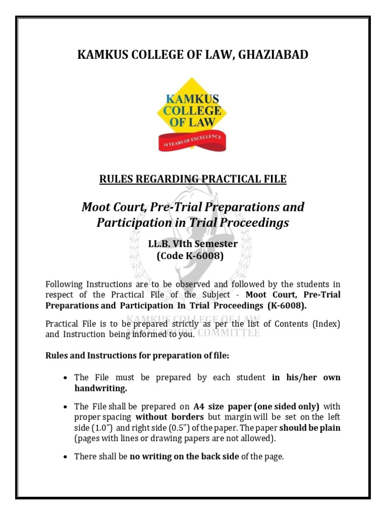 (VI SEM.) MOOT-COURT PRACTICAL-FILE RULES FORMAT (LL.B. VI SEM. & BALL ...