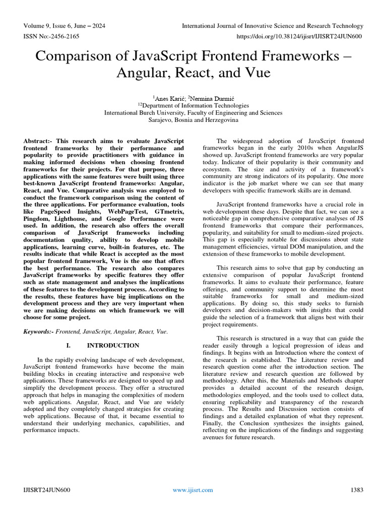 Comparison of JavaScript Frontend Frameworks - Angular, React, and Vue | PDF | Document Object ...