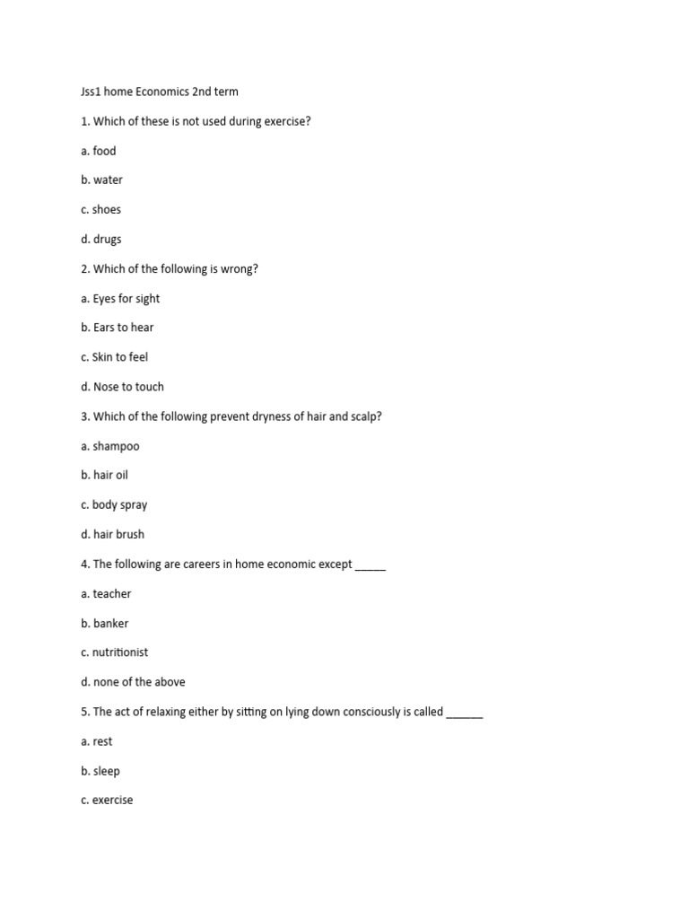 JSS1 Home Economics Quiz | PDF | Foods | Eating