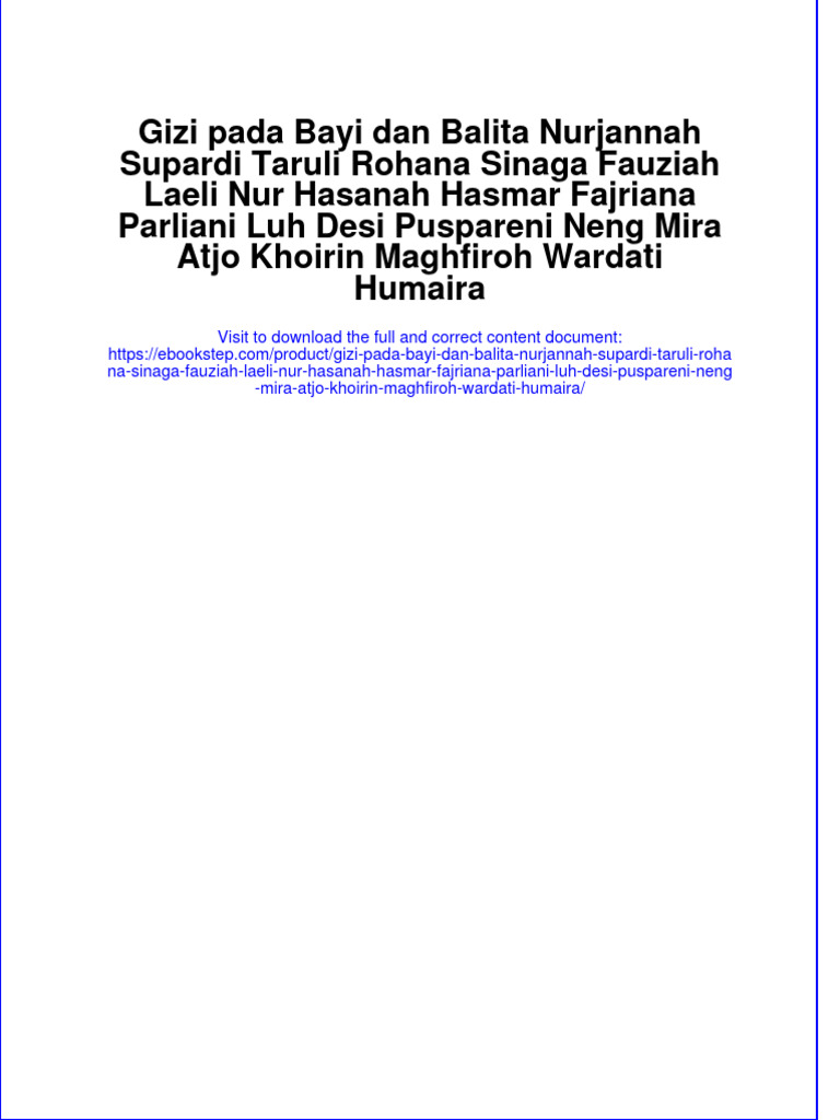 Download Gizi pada Bayi dan Balita Nurjannah Supardi Taruli Rohana Sinaga Fauziah Laeli Nur ...