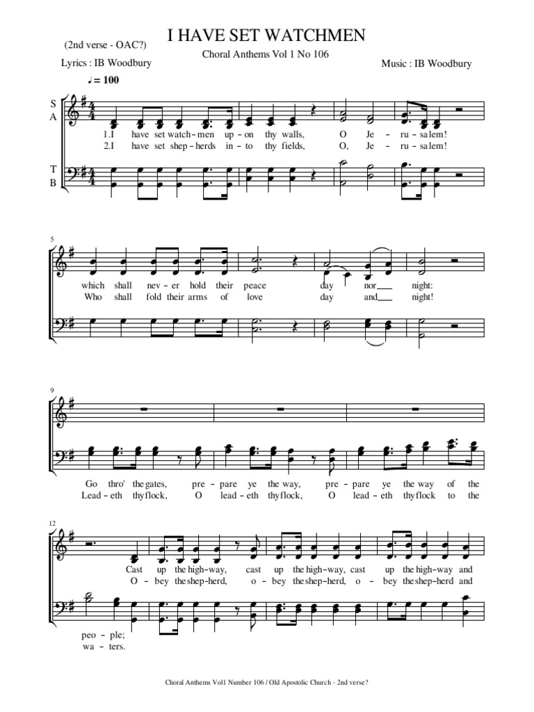 OAC Hymn: I Have Set Watchmen | PDF